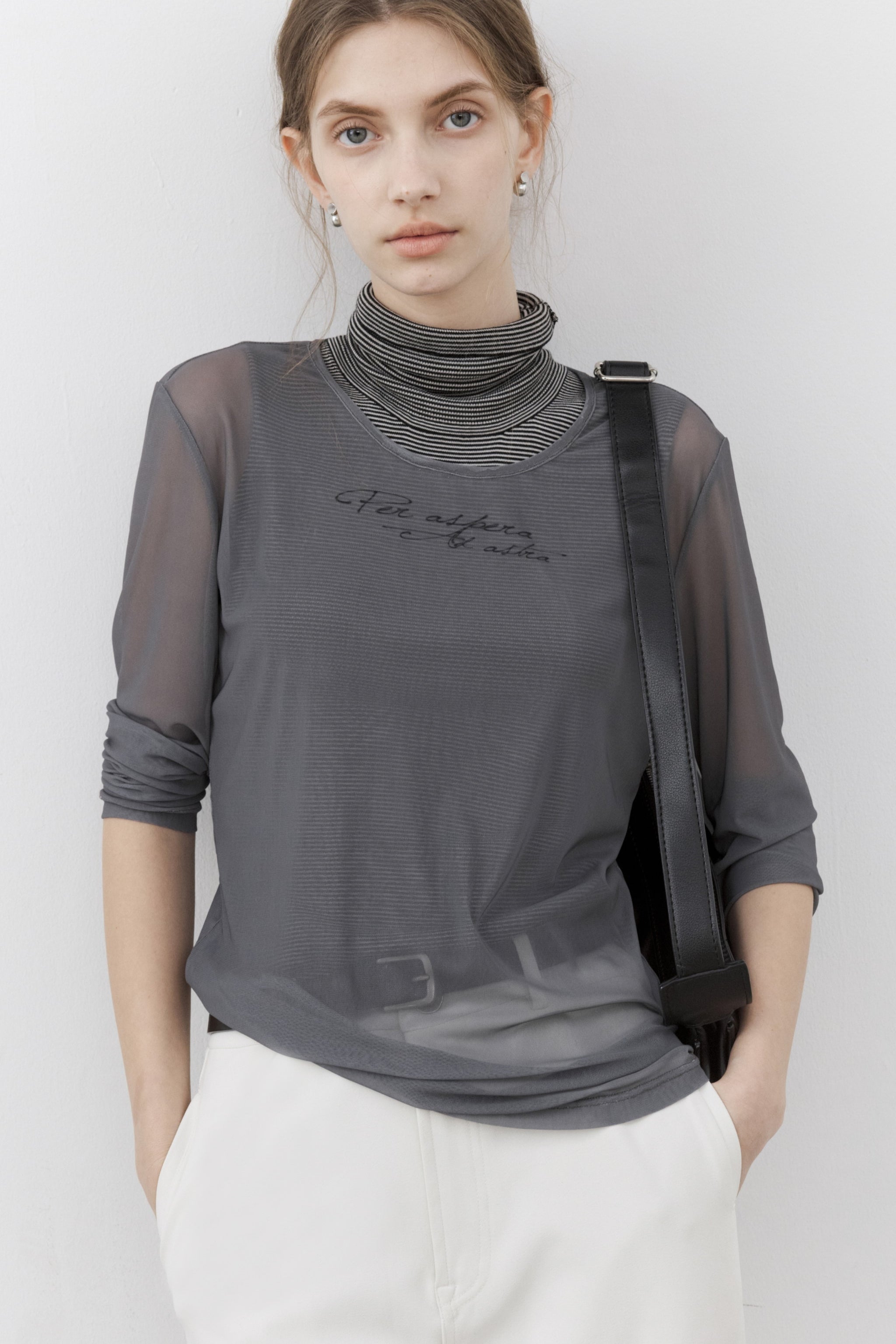 BASIC GRAY SHEER TOP / 베이직 그레이시 아트 업